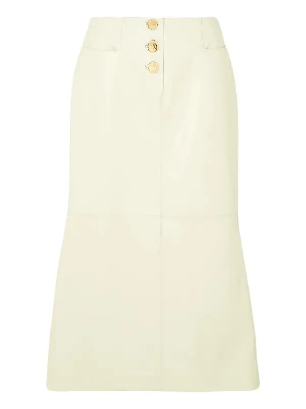 16Arlington Noro Fluted Leather Midi Skirt - White
