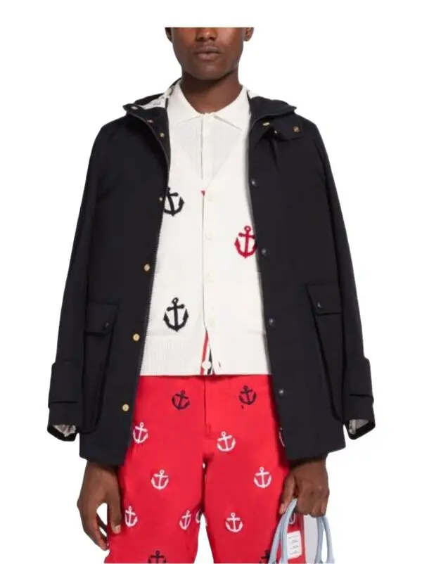 Thom Browne Hooded Cropped Sleeved Parka - Navy Blue