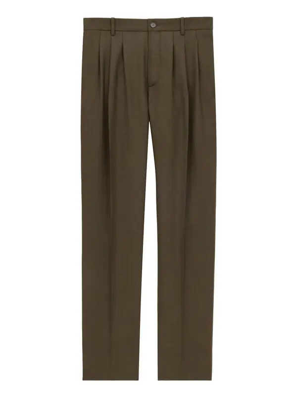 Saint Laurent Pleated Straight-leg Trousers - Kaki