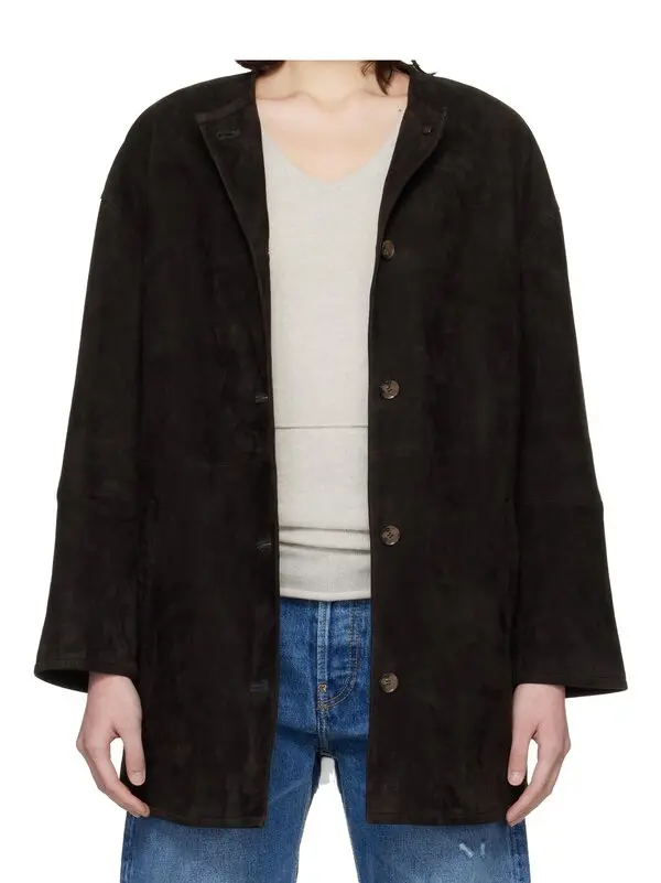 Loulou De Saison Brown Suede Oval Coat - Black