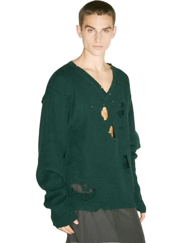 Vetements Distressed V-neck Sweater - Green