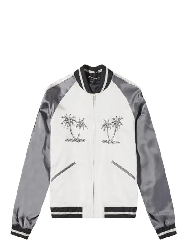 Palm Angels Palm Tree Embroidered Zip-up Bomber Jacket - White