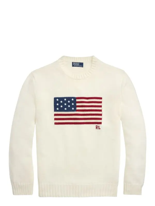 Polo Ralph Lauren American Flag Intarsia Knitted Sweater - White