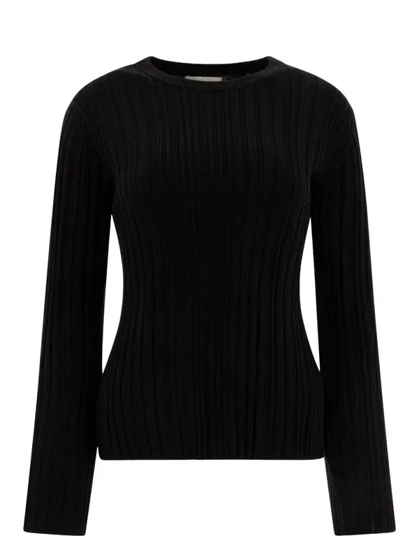 LOULOU STUDIO Elsa Ribbed Long Sleeve Top - Black