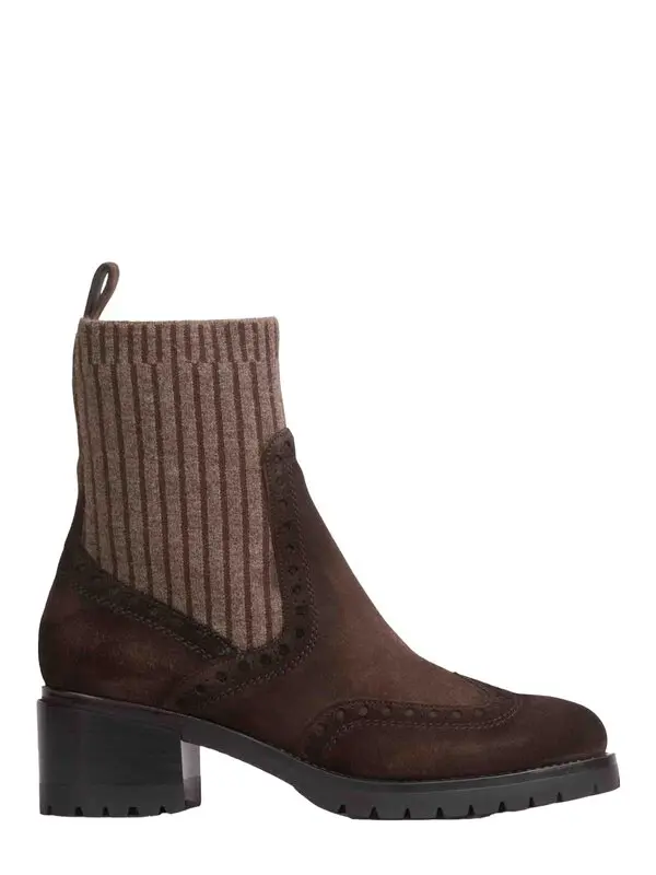 Santoni Suede Wingtip Boots With Elasticated Band And Block Heel - Black
