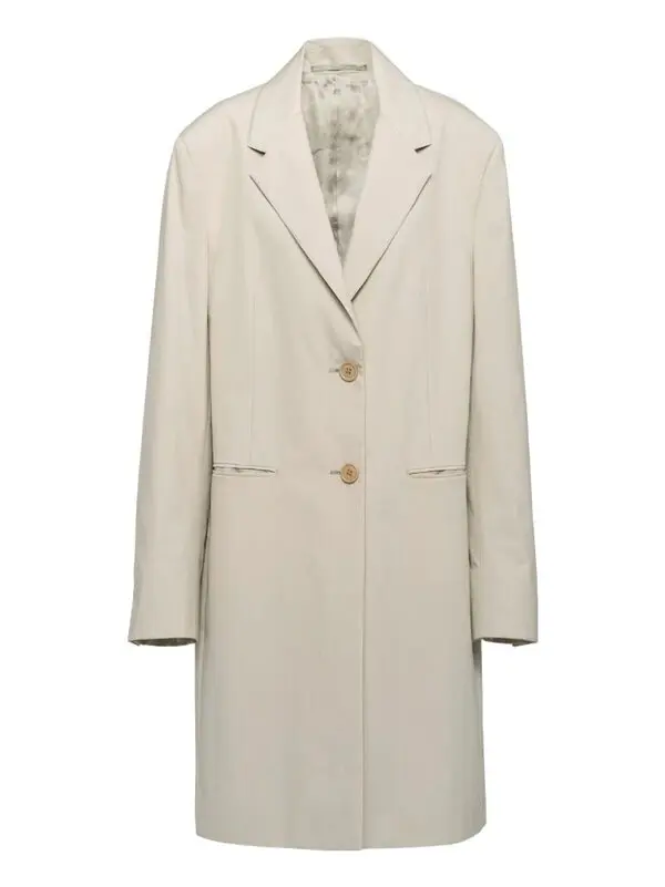 Prada Single-breasted Cotton Coat With Iconic Logo Detail - Limestone Color