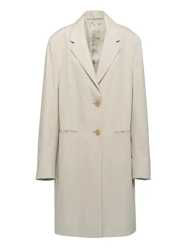 Prada Single-breasted Cotton Coat With Iconic Logo Detail - Limestone