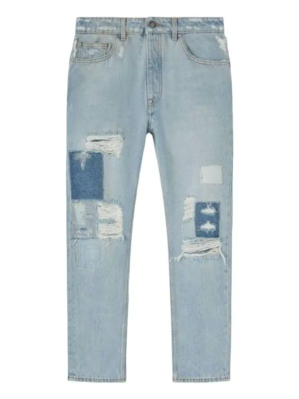 Palm Angels Distressed Straight-leg Jeans With Belt Ring - Gray