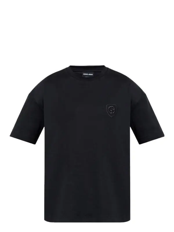 Giorgio Armani Logo Embroidered Crewneck T-shirt - Black