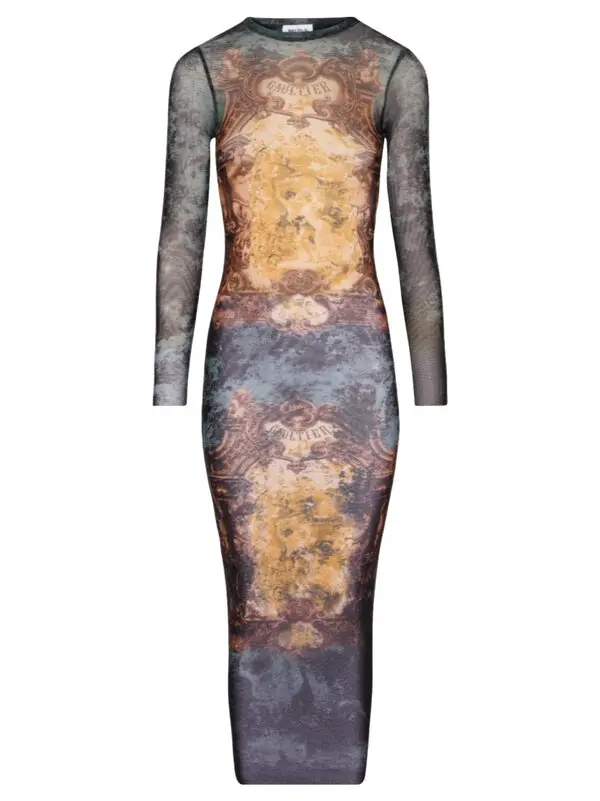 JEAN PAUL GAULTIER Printed Long Sleeve Dress - Gray