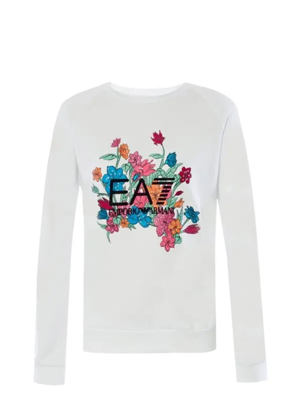EA7 Long Sleeve Sweatshirt With Floral Print - White