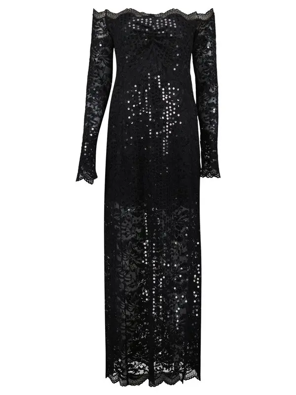 Rabanne Sequin-embroidered Lace Maxi Dress - Black