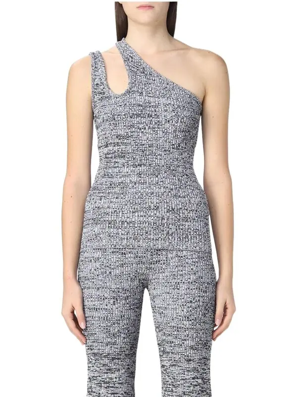 REMAIN BIRGER Cut-out One-shoulder Fine Knit Top - Gray