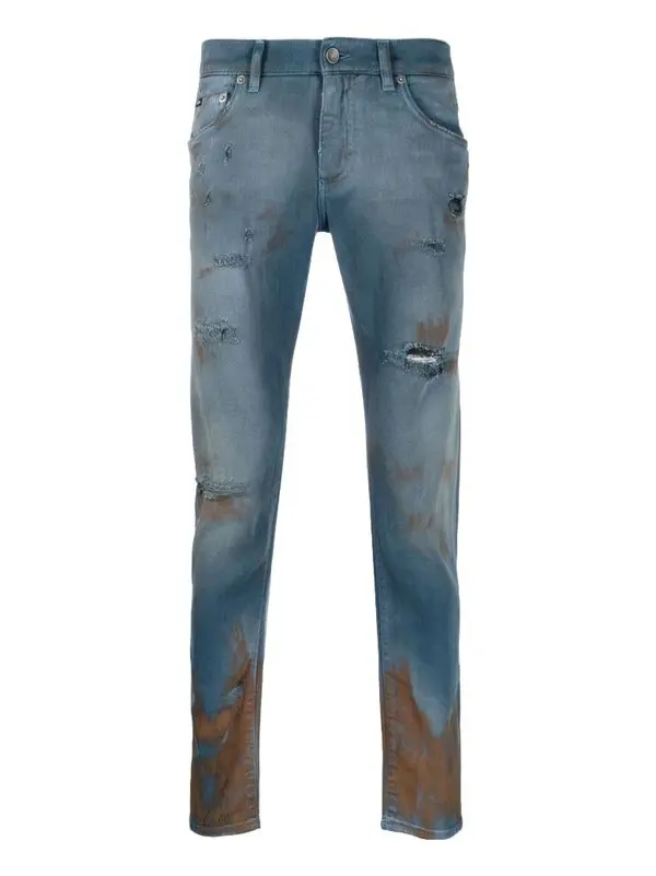 Dolce & Gabbana Distressed Straight-leg Jeans - Blue