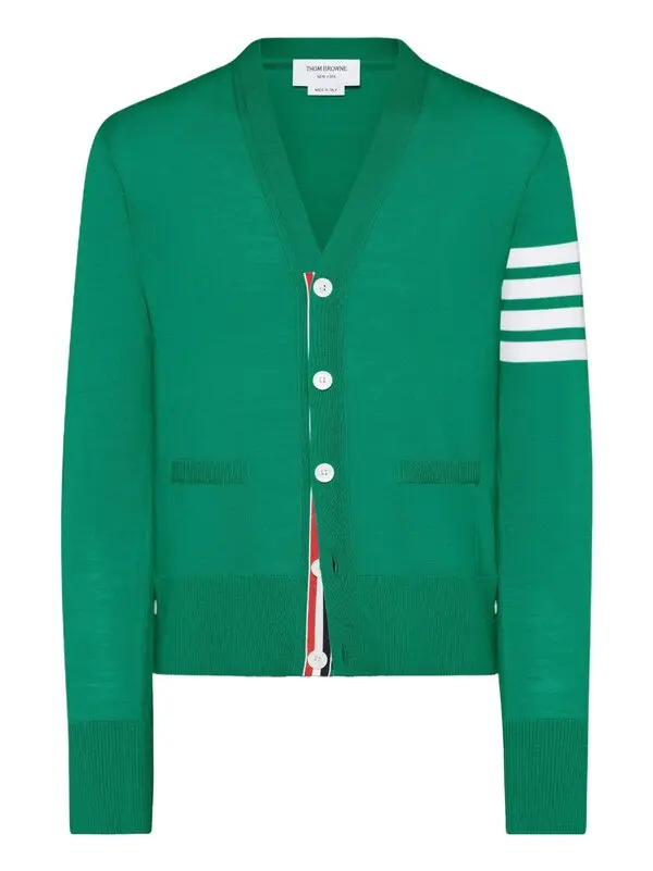Thom Browne Merino Wool 4-bar Classic V-neck Cardigan - Green
