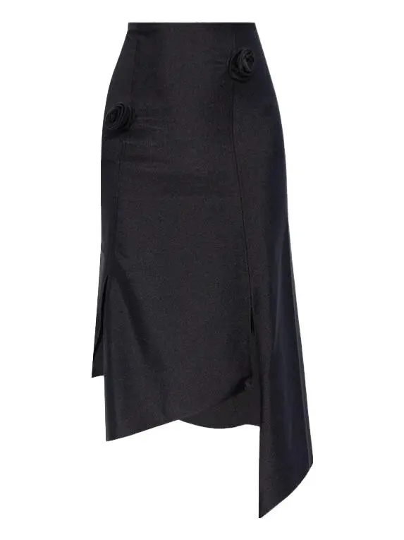 Coperni High-waisted Asymmetric Midi Skirt With Floral Patches - Black