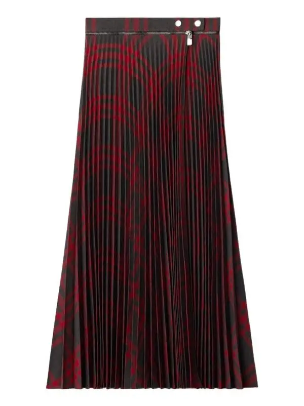 Burberry Checked Pleated Skirt With Zip Detail - Lake Blue
