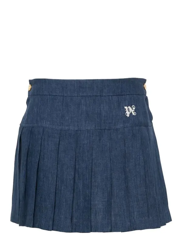 Palm Angels Logo Embroidered Pleated Mini Skirt - Blue