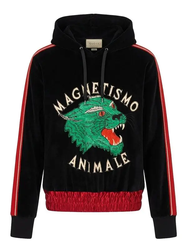 Gucci Embroidered Hooded Sports Sweater - Black