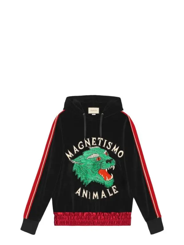 Gucci Embroidered Hooded Sports Sweater - Black