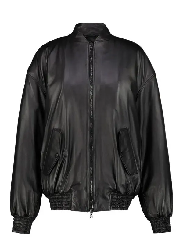 Wardrobe.NYC Zippered Leather Bomber Jacket - Black