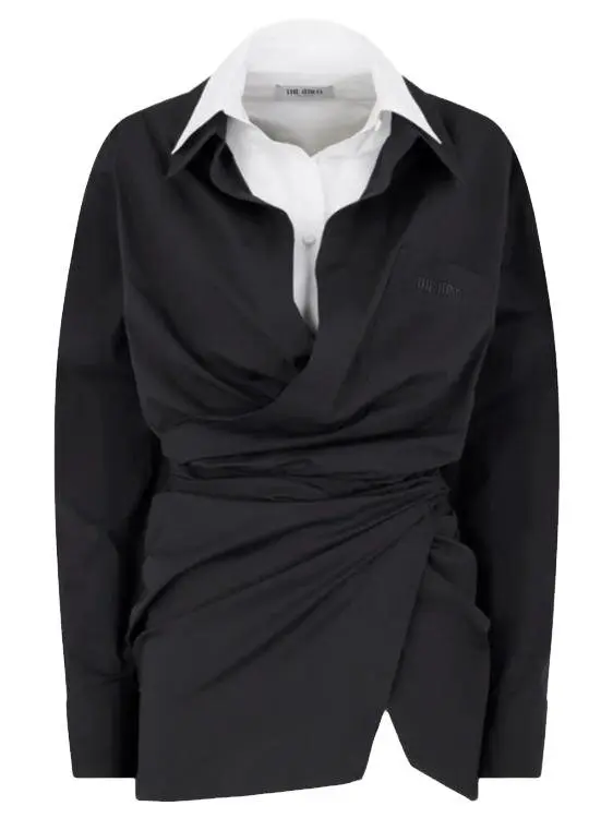 Attico Draped Shirt Mini Dress - Black/white
