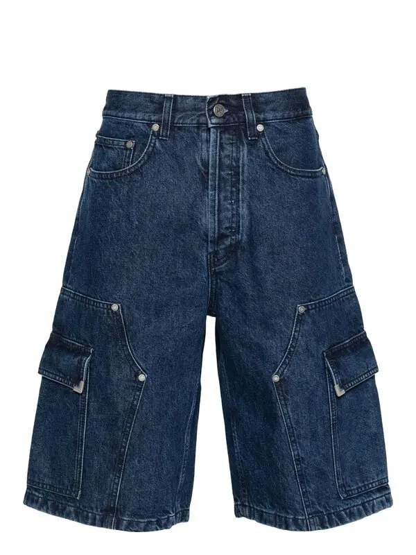 Palm Angels Panelled Denim Cargo Shorts - Blue