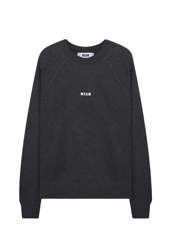MSGM Cotton Crewneck Sweatshirt With Embroidered Logo - Gray