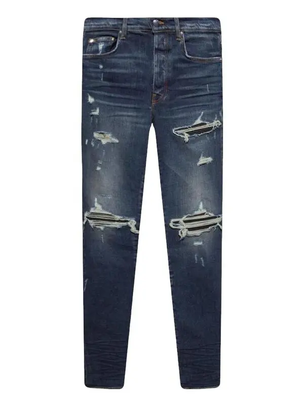 Amiri Skinny Jeans With Quilted Leather Inlay - Blue