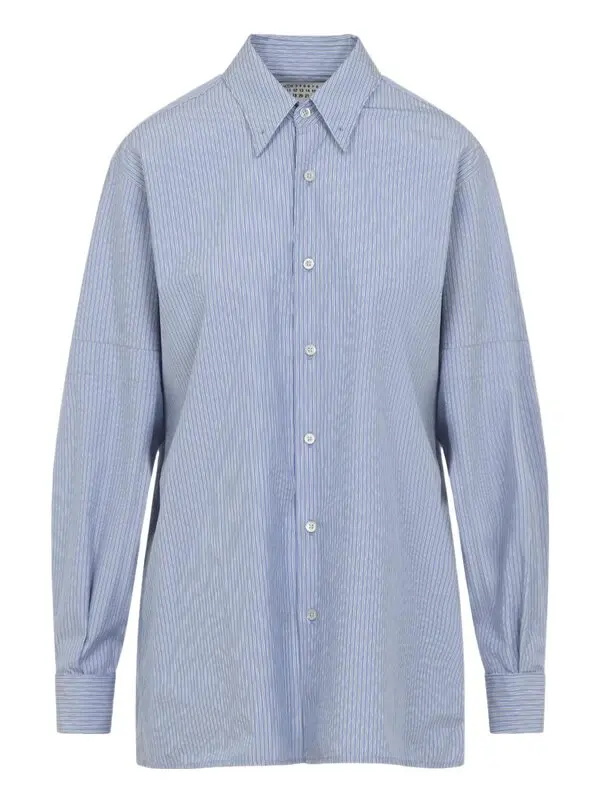 MAISON MARGIELA Striped Long Sleeve Shirt - Light Blue Gray