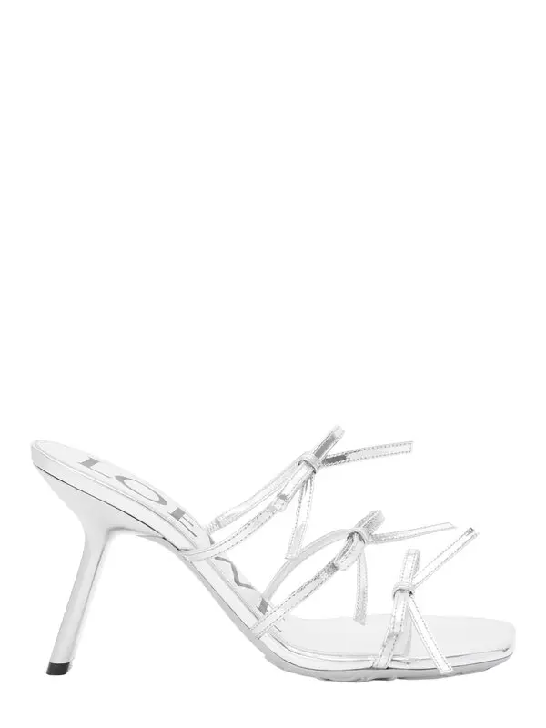 Loewe Metallic Calfskin Petal Toe Stiletto Heeled Sandals With Rhinestones - Silver