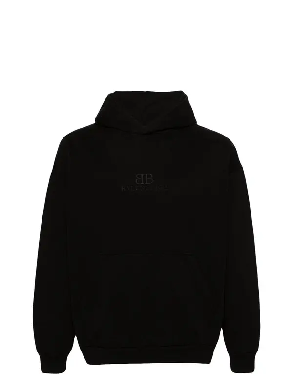 Balenciaga Bb Logo Embossed Hoodie - Black
