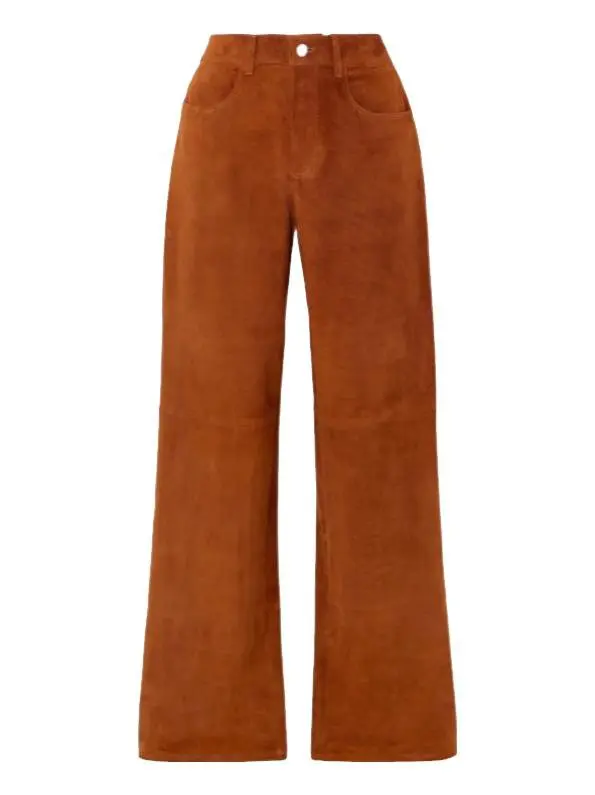 Stouls Spliced Suede Straight-leg Pants - Brown