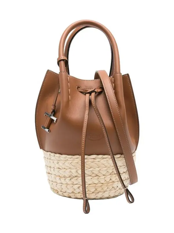 TOD'S Logo Embossed Panelled Bucket Bag - Brown