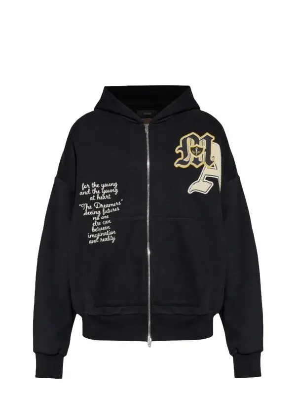 Amiri Logo Patch Zip-up Hoodie - Black