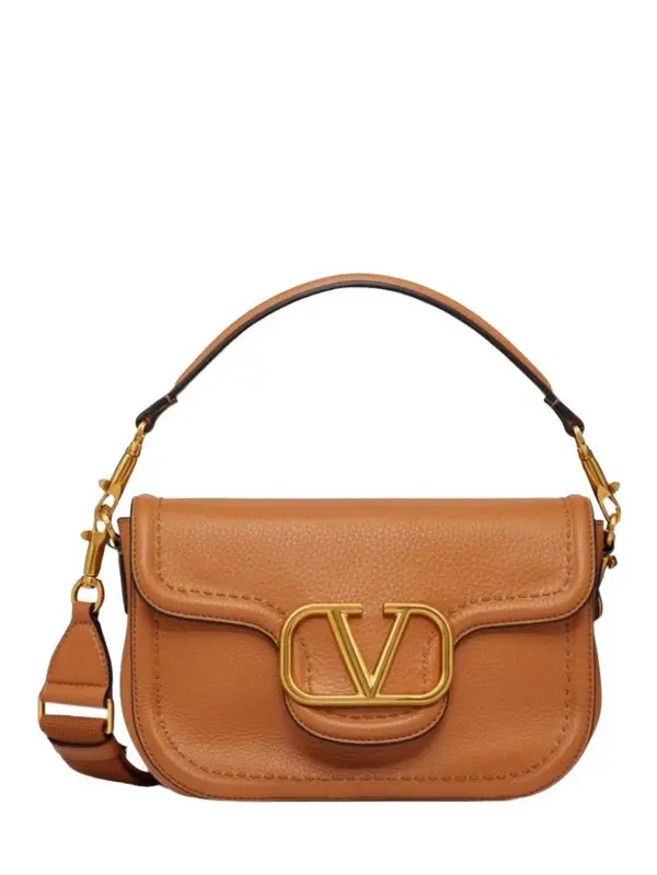 Valentino Garavani Alltime Logo Plaque Foldover Crossbody Bag - Almond