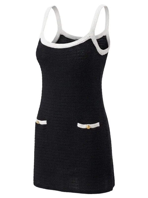 Gucci Crochet Stretch Mini Dress With Crest Buttons - Navy Blue
