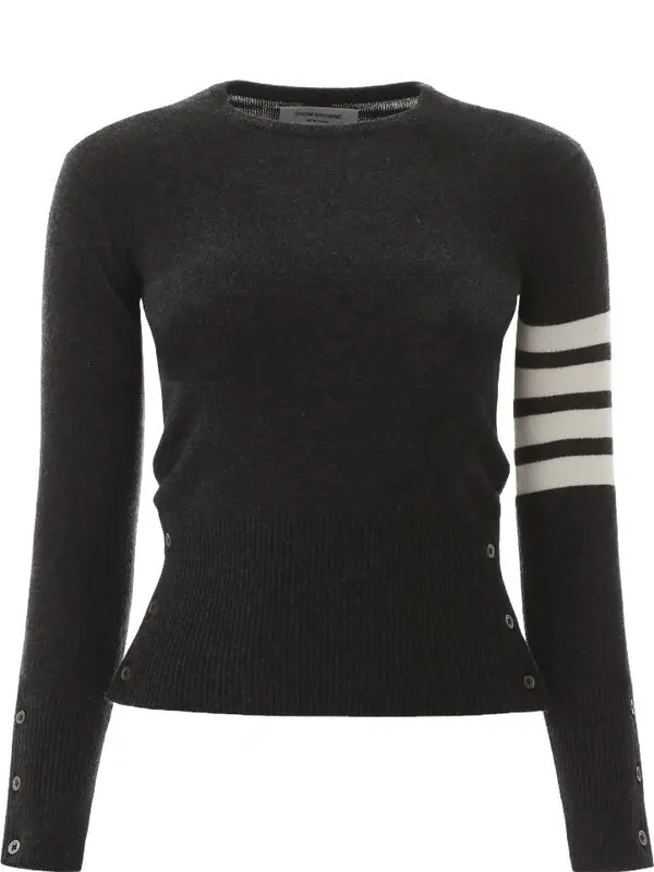Thom Browne 4-bar Crewneck Jumper With Buckle Cuffs - Dark Gray
