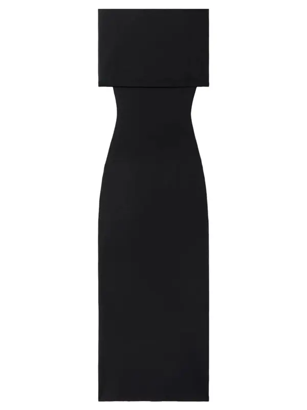 Wardrobe.NYC Off-shoulder Ribbed Dress With Scoop Neckline And Slit - Black