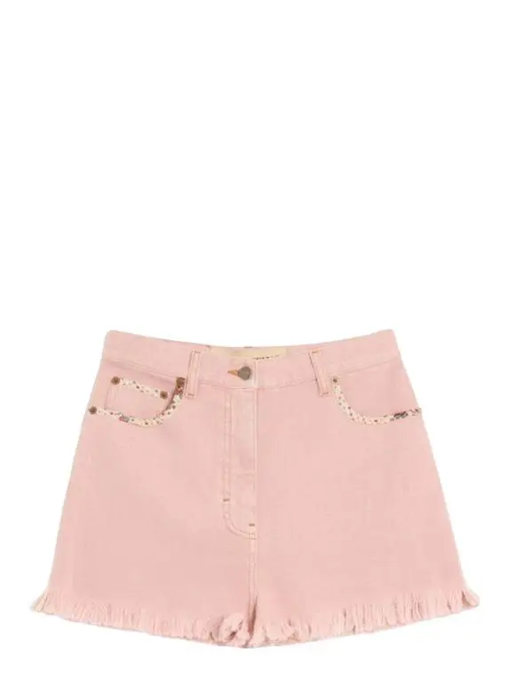 Valentino Garavani Floral Pocket Frayed Denim Shorts - Pink