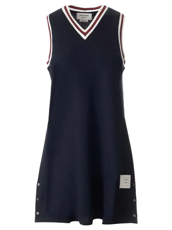 Thom Browne Sleeveless V-neck Tennis Dress - Navy Blue