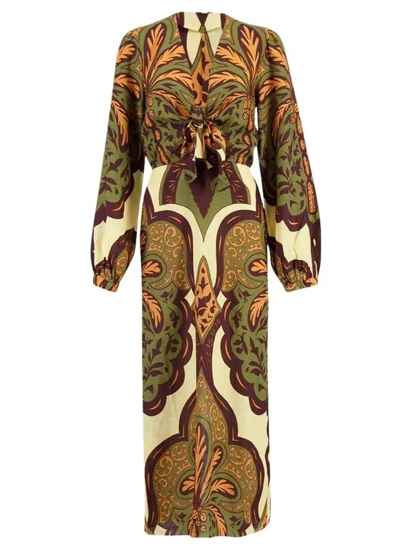 Johanna Ortiz Tie-front Paisley Print Maxi Dress - Brown