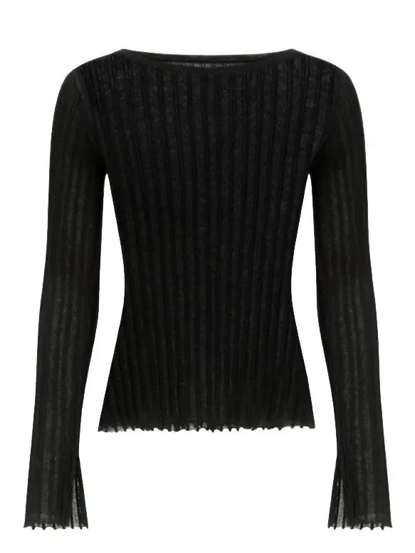 Loulou De Saison Ribbed Boat-neck Long-sleeve T-shirt - Black
