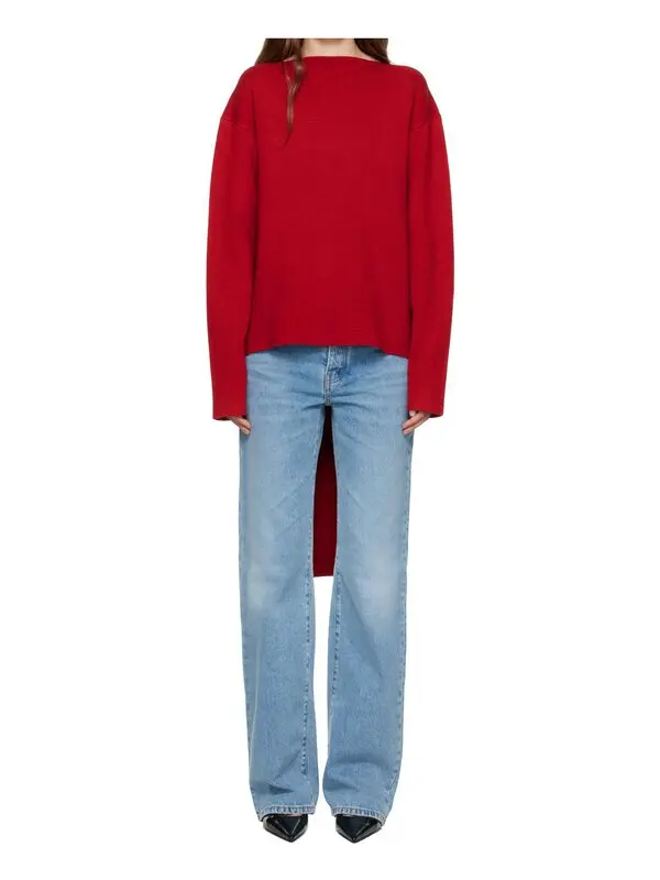ST. AGNI Knitted Sweater With Integrated Scarf - Red