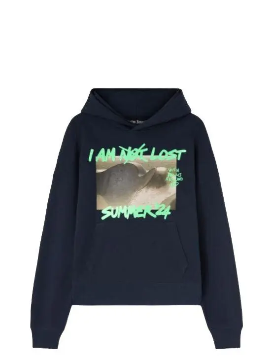 Palm Angels Graphic Print Cotton Hoodie - Black