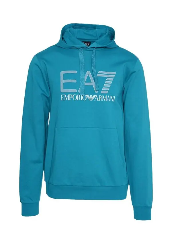 EA7 Logo Detailed Hooded Sweater - Blue