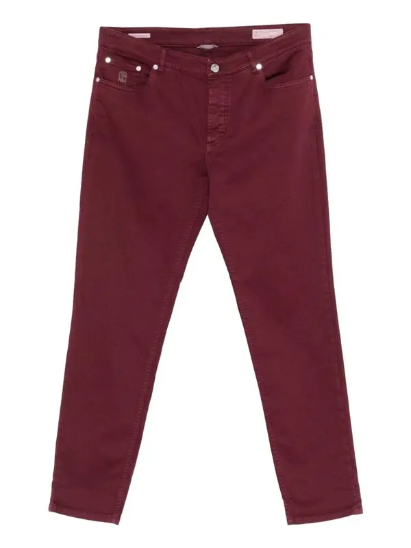 Brunello Cucinelli Embroidered-logo Jeans - Wine Red