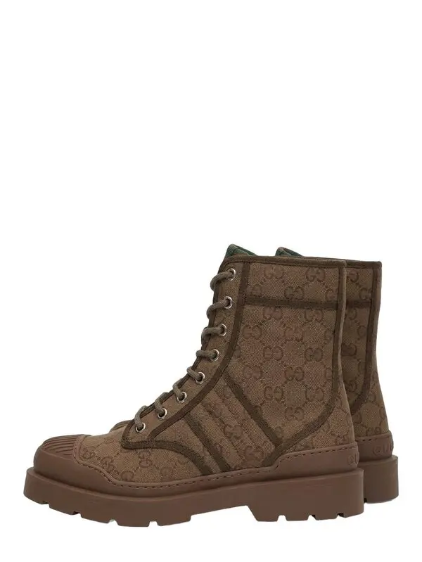 Gucci Gg Canvas Lace-up Boots - Dark Brown Gg Canvas
