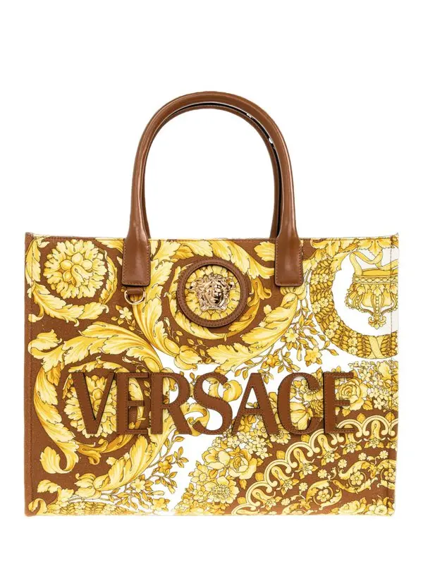 Versace Patterned Tote Bag With Logo - Yellow