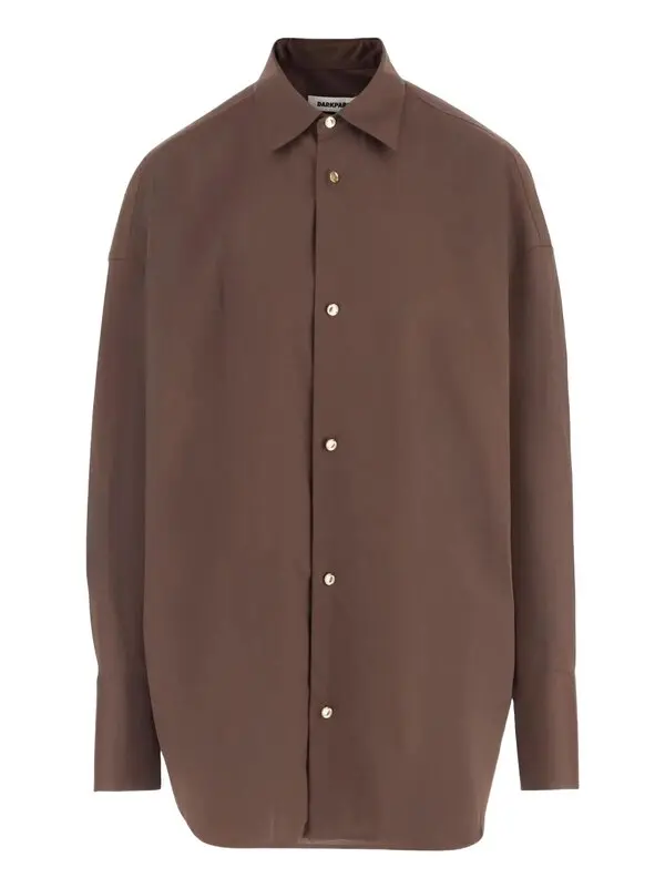 DARKPARK Long Sleeve Button-up Shirt With Curved Hem - Brown